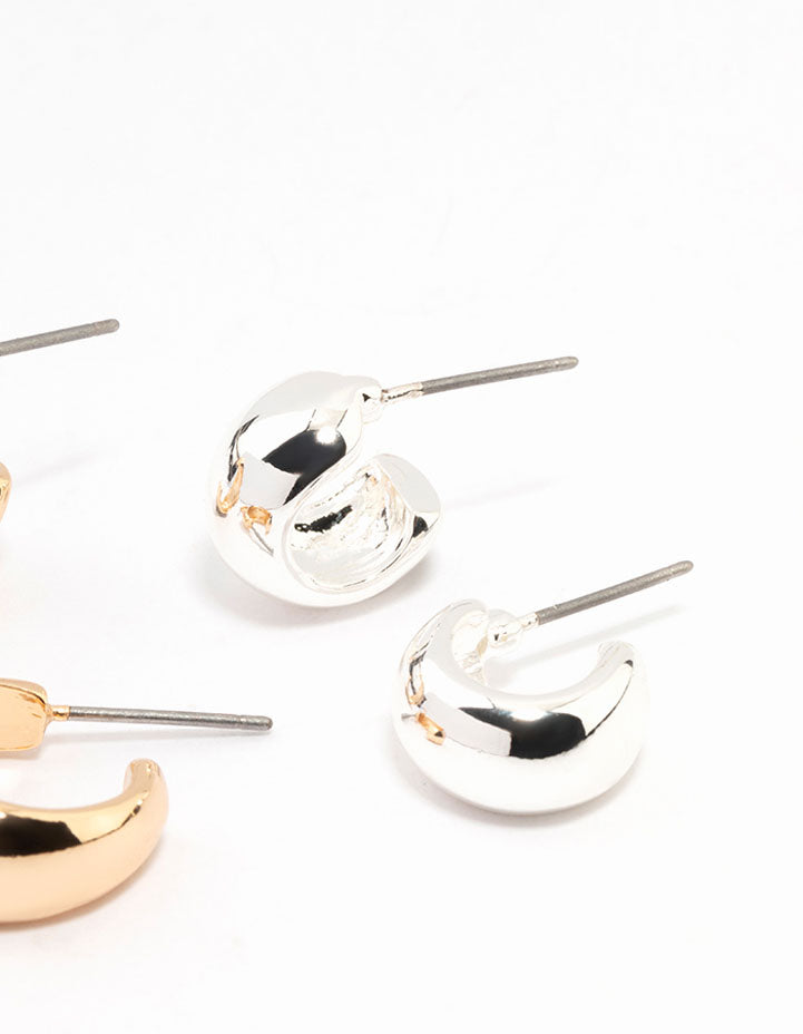 Mixed Metals Simple Hoop Earrings 3-Pack - Lovisa