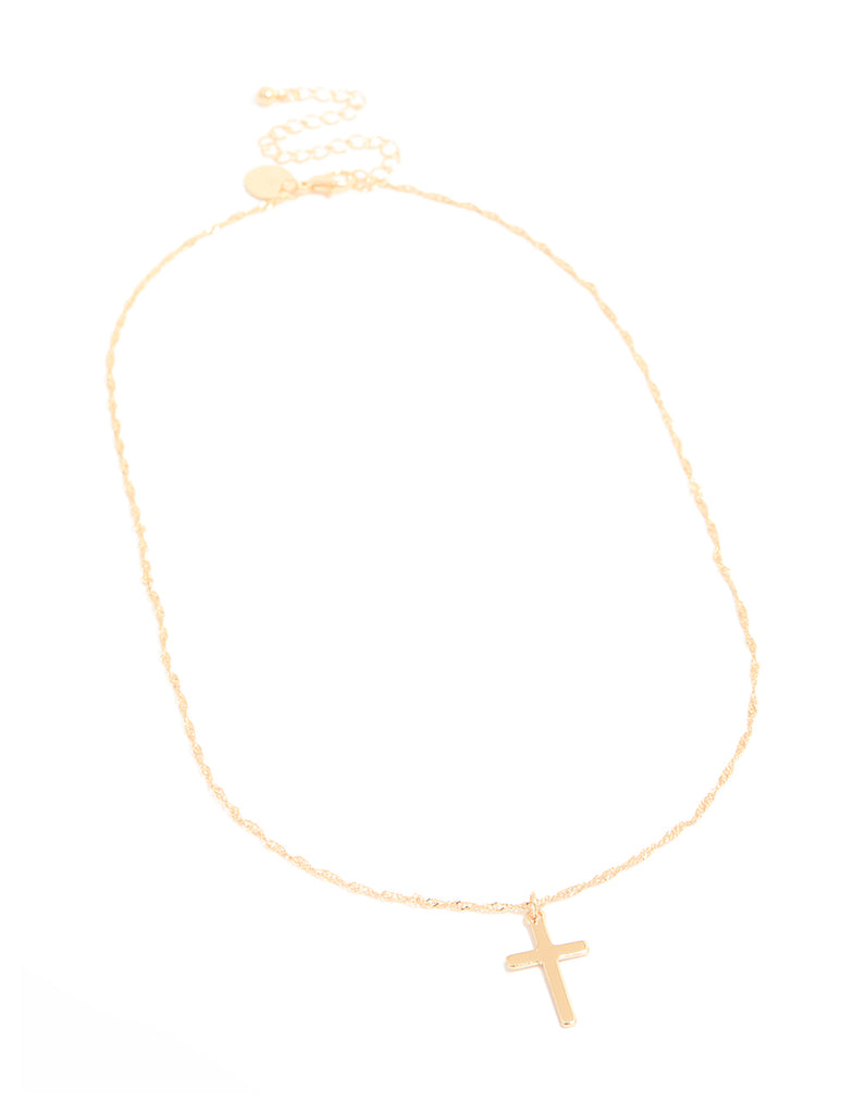 Gold Flat Solid Cross Necklace - Lovisa