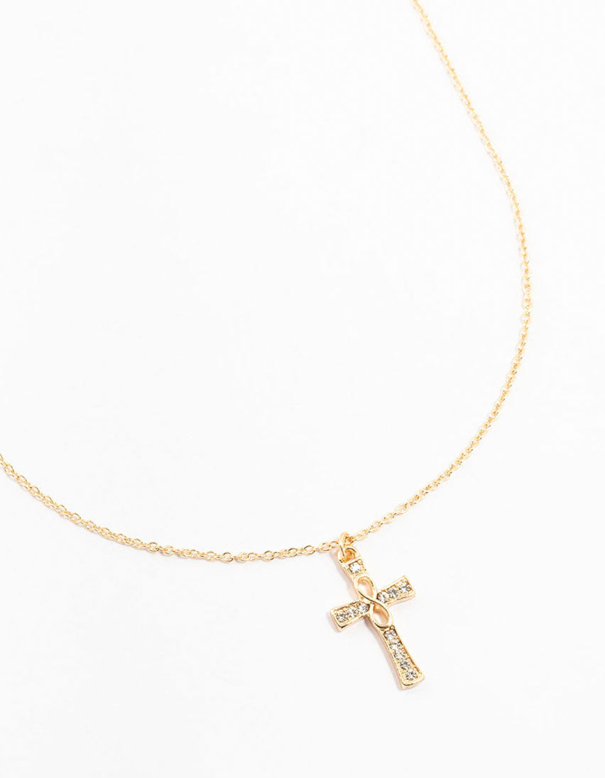 Gold Diamante Cross Necklace - Lovisa