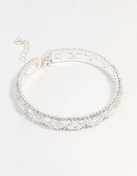 Silver Cubic Zirconia Marquise Statement Bangle Bracelet - Lovisa