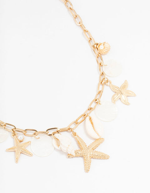 Gold Plated Genuine Shell & Stone Charm Necklace - Lovisa