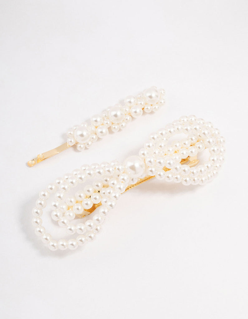 Gold Pearl Bow Hair Sliders 2-Pack - Lovisa