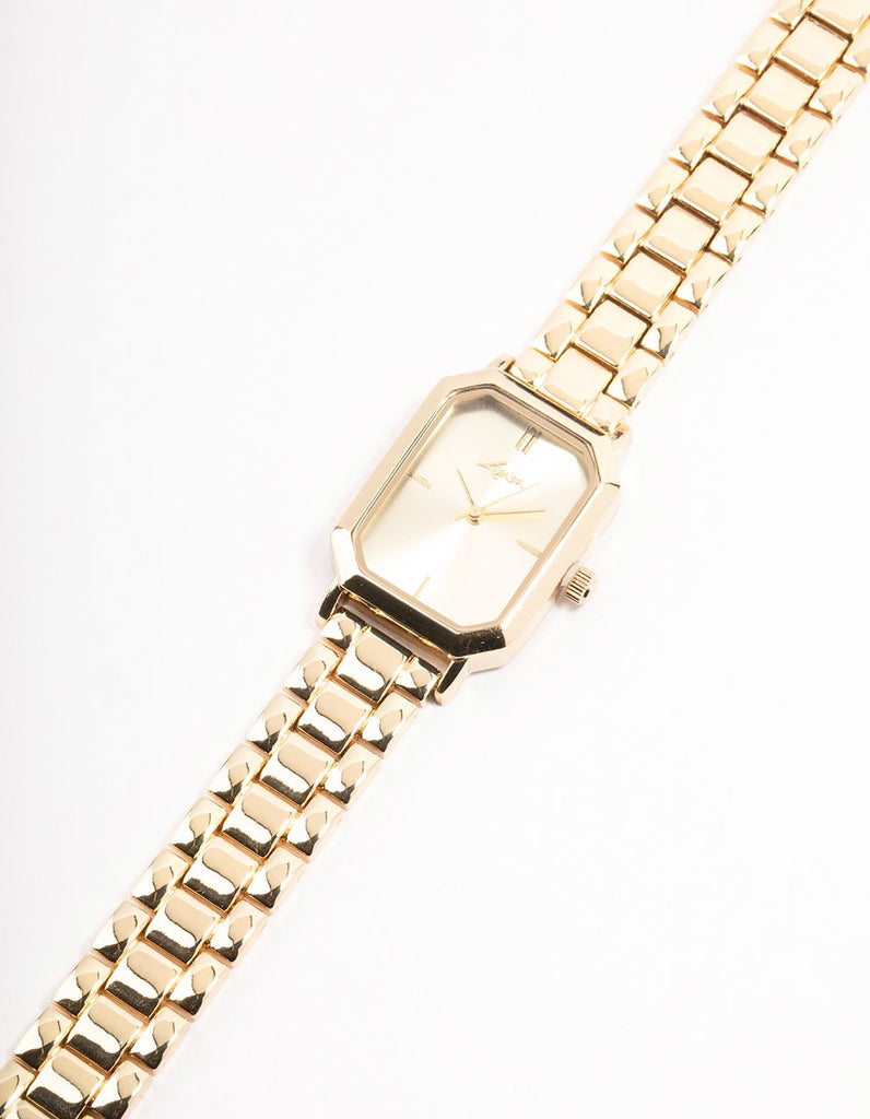Gold Rectangle Cut Corner Watch - Lovisa
