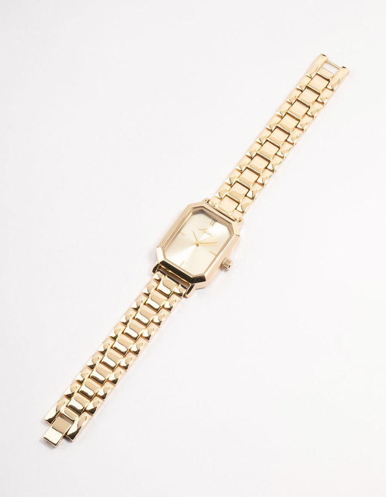 Gold Rectangle Cut Corner Watch - Lovisa