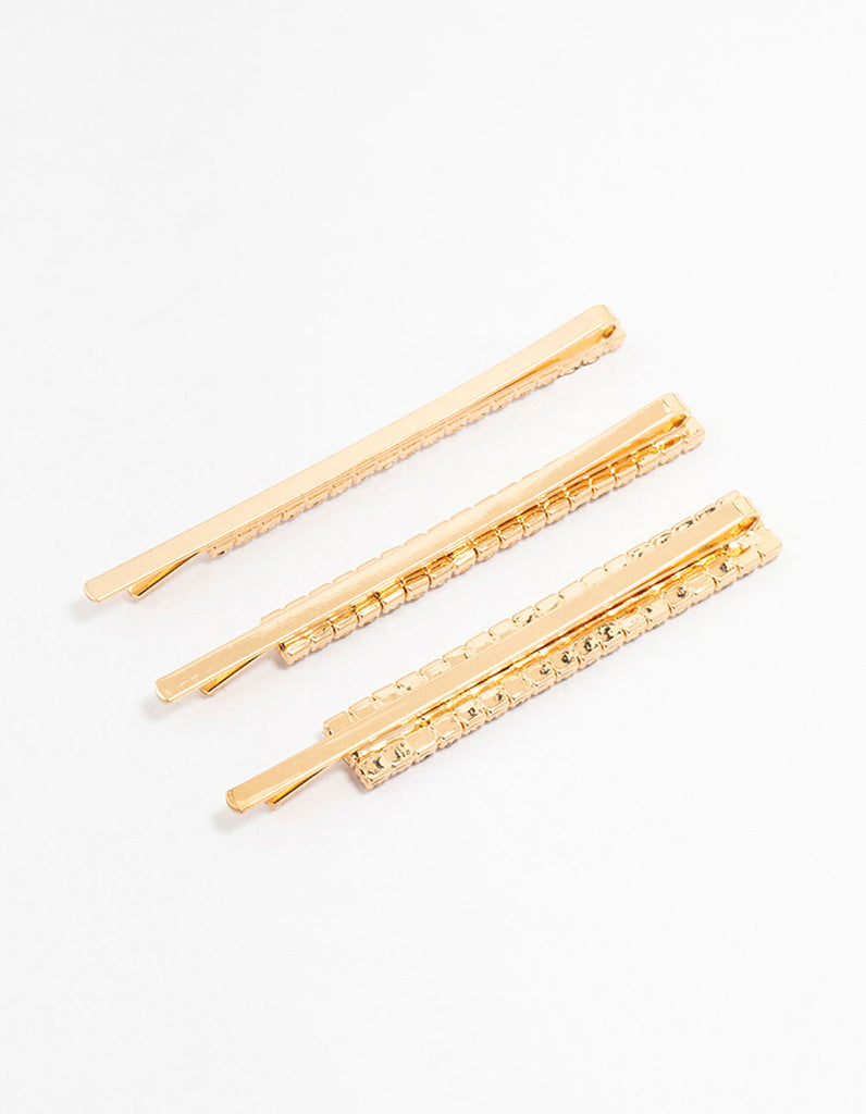 Multi Sized Gold Diamante Clips - Lovisa