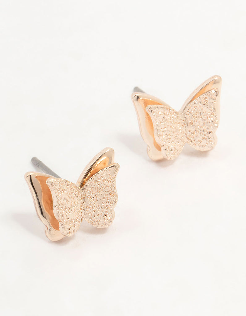 Rose Gold Sandblast Butterfly Stud Earrings - Lovisa