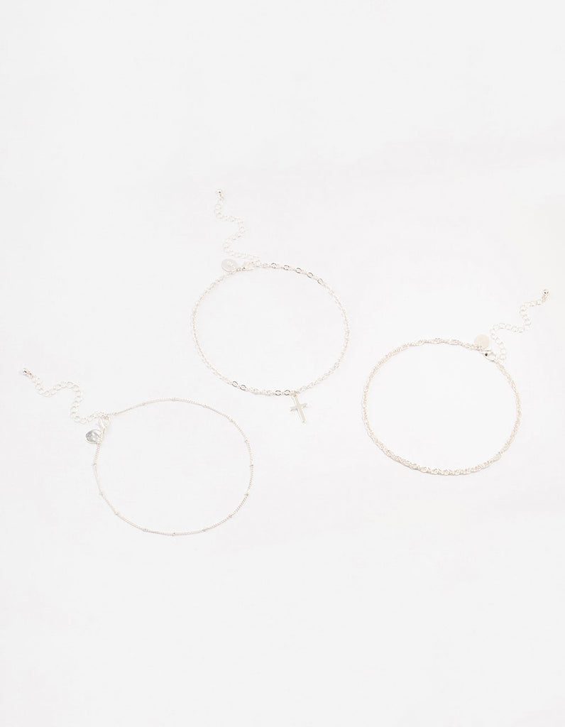 Silver Ball Chain Cross Chokers 3-Pack - Lovisa