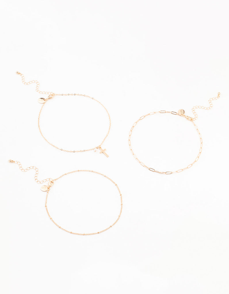 Gold Ball Chain Cross Chokers 3-Pack - Lovisa
