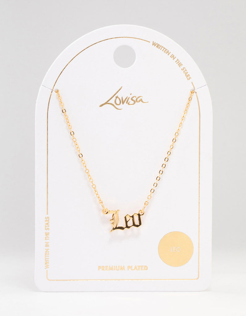 Gold Plated Leo Gothic Script Necklace - Lovisa