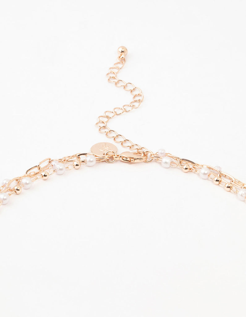 Rose Gold Fine, Station & Pearl Necklace - Lovisa