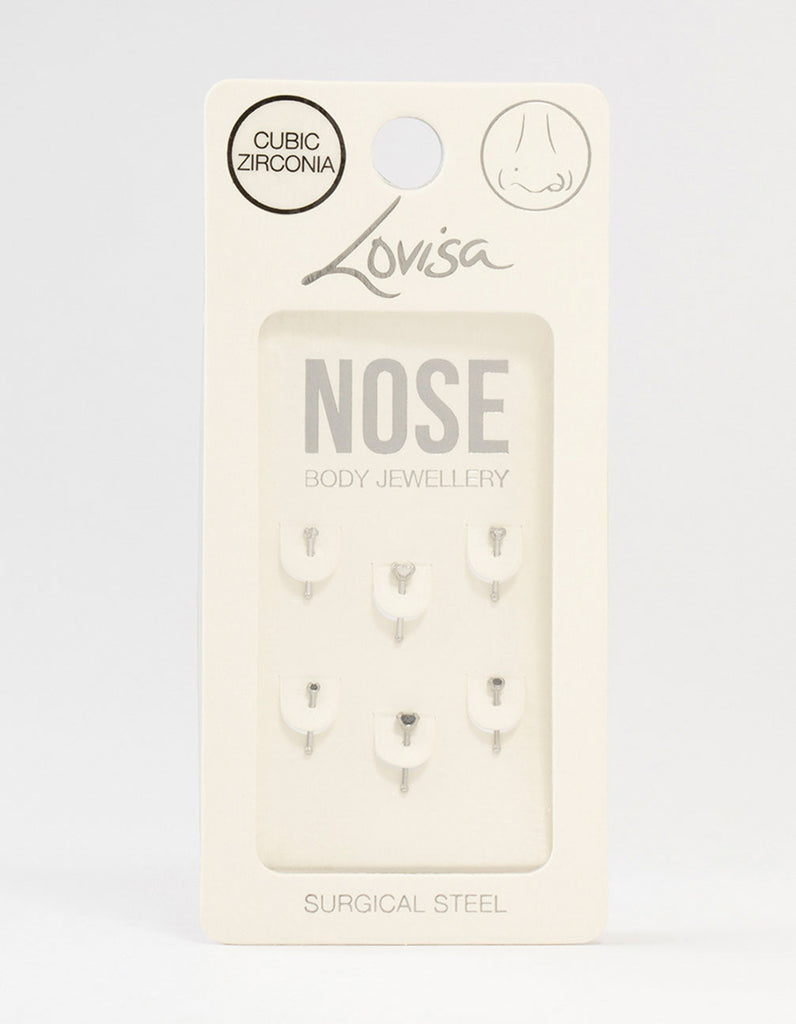 Surgical Steel Graduating Nose Studs 6-Pack - Lovisa