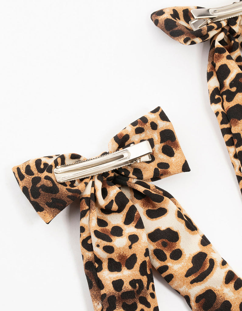 Medium Leopard Print Fabric Bow Clips 2-Pack - Lovisa