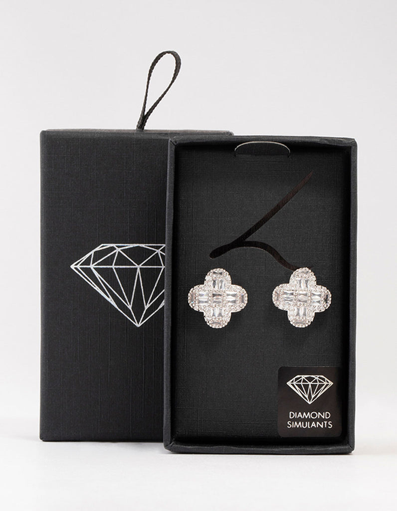 Silver Paved Flower Stud Earrings - Lovisa