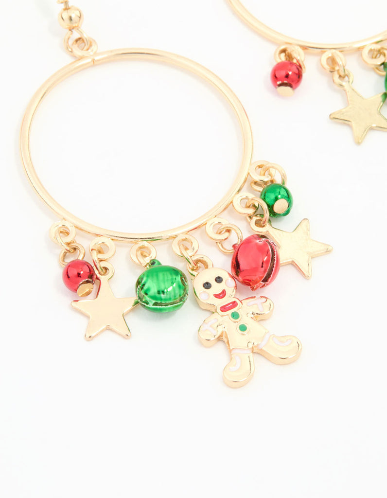Gold Gingerbread Man & Bells Hoop Drop Earrings - Lovisa
