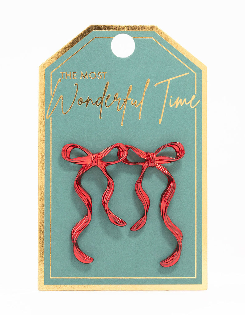 Red Coated Metal Bow Stud Earrings - Lovisa