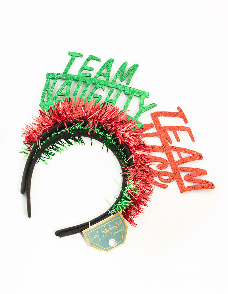 Red Naughty & Nice Tinsel Headbands 2-Pack - Lovisa