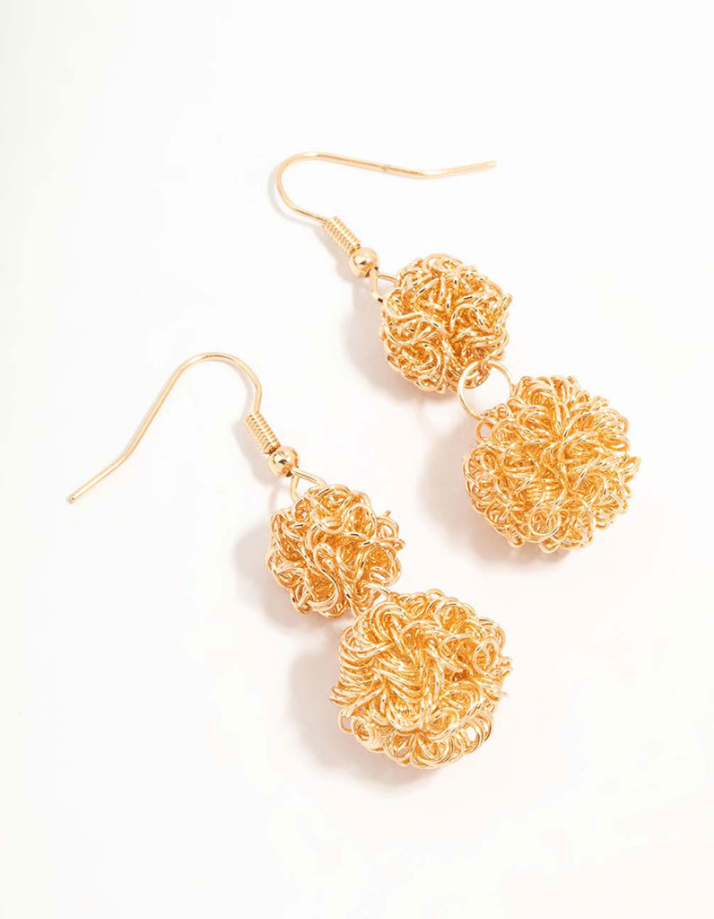 Gold Double Wire Ball Drop Earrings - Lovisa