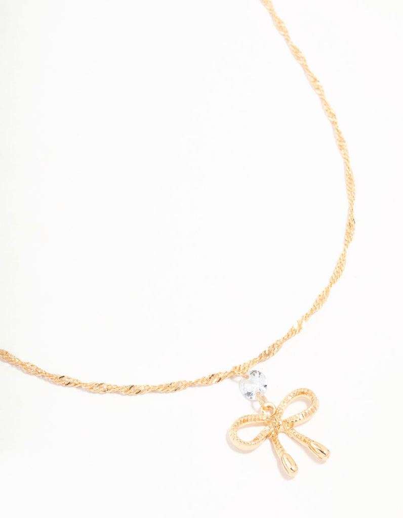Gold Twisted Diamante Bow Chain Necklace - Lovisa