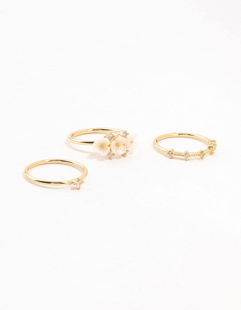 Gold Plated Triple Flower Stacking Rings 3-Pack - Lovisa