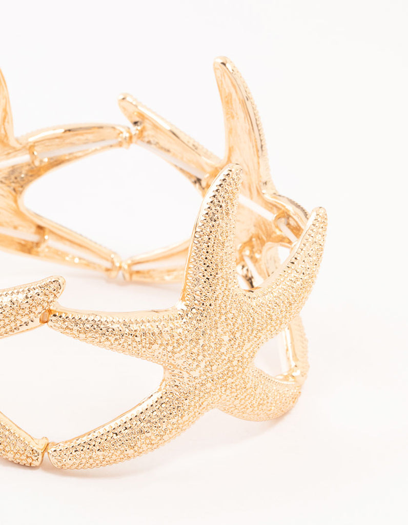 Gold Textured Starfish Stretch Bracelet - Lovisa