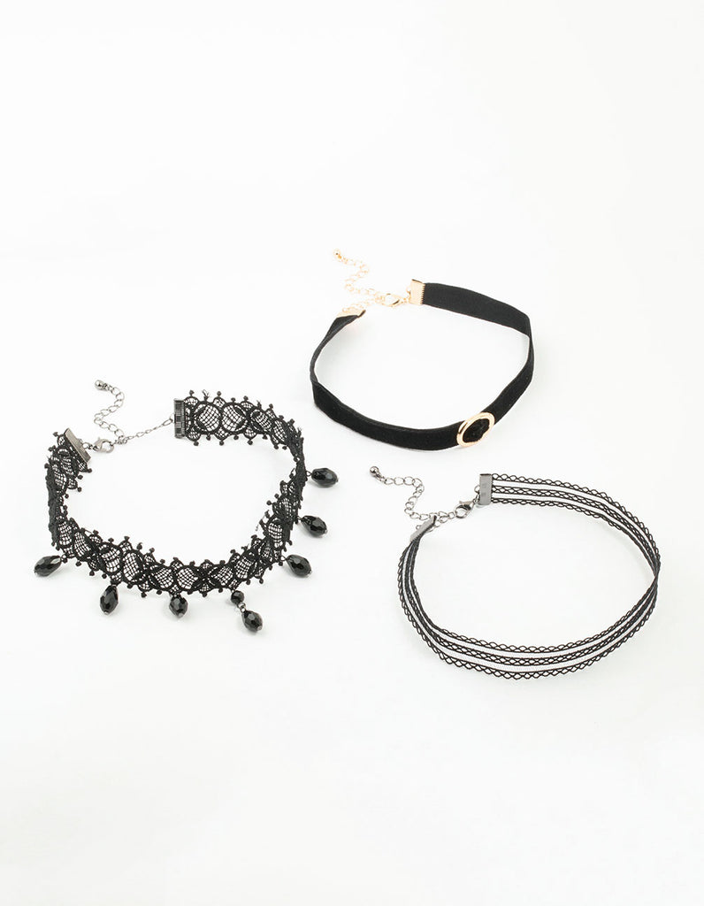 Lace Fabric Velvet Choker Set 3-Pack - Lovisa