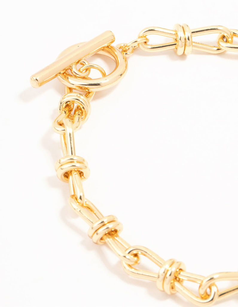 Gold Plated Brass Bow Link Bracelet Lovisa