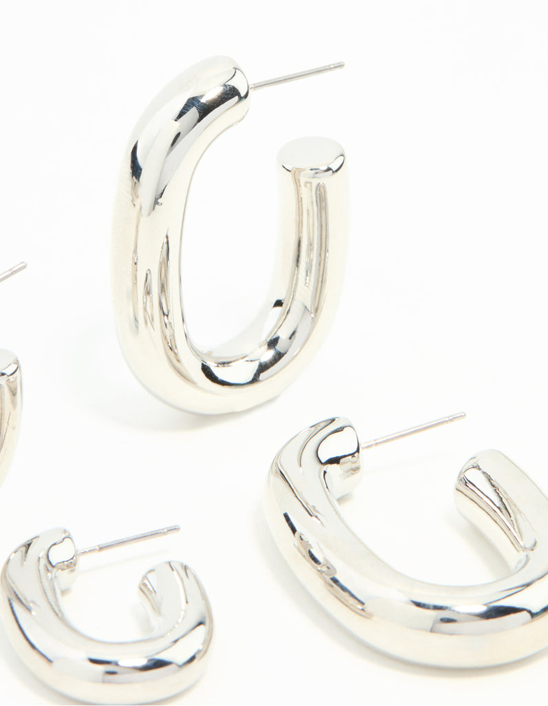 Silver Rectangle Shaped Smooth Hoops 2-Pack - Lovisa