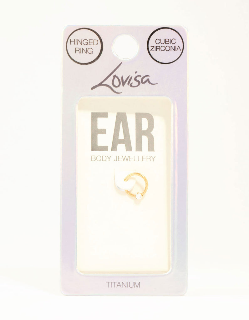 Gold Plated Titanium Cubic Zirconia Twisted Clicker Ring - Lovisa