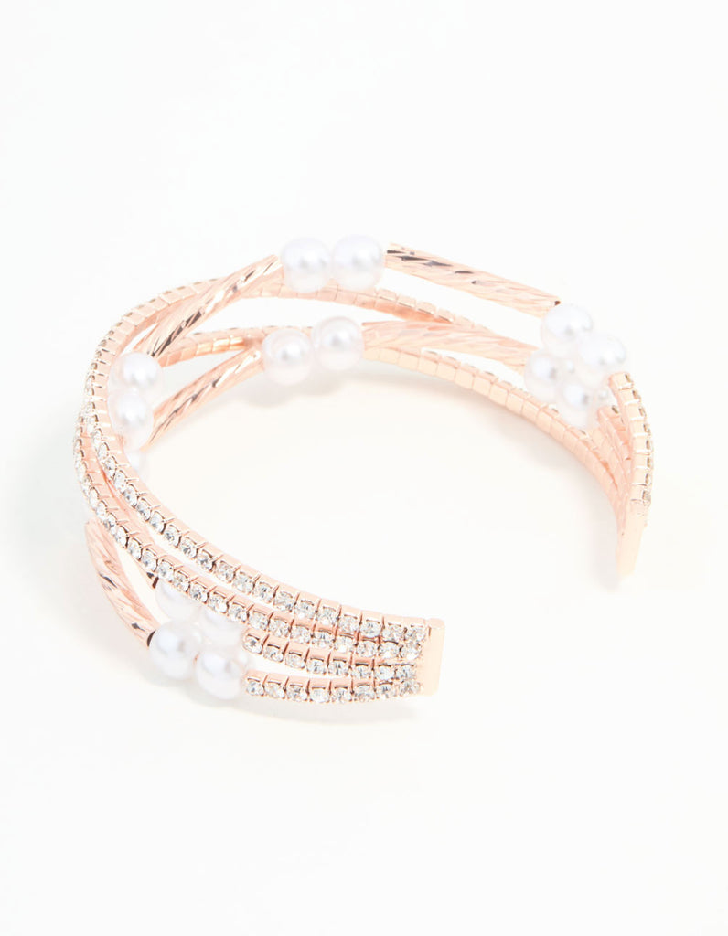 Rose Gold Pearl Long Beaded Stretch Wrist Cuff - Lovisa