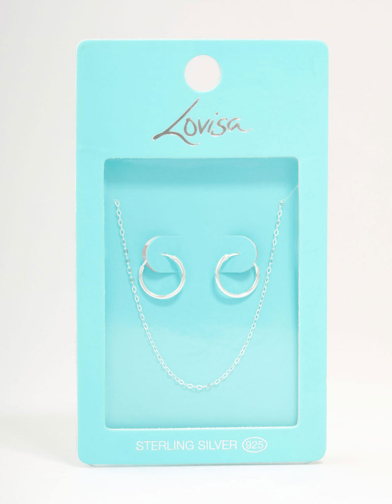 Sterling Silver Chain Necklace & Hoop Earrings Set - Lovisa