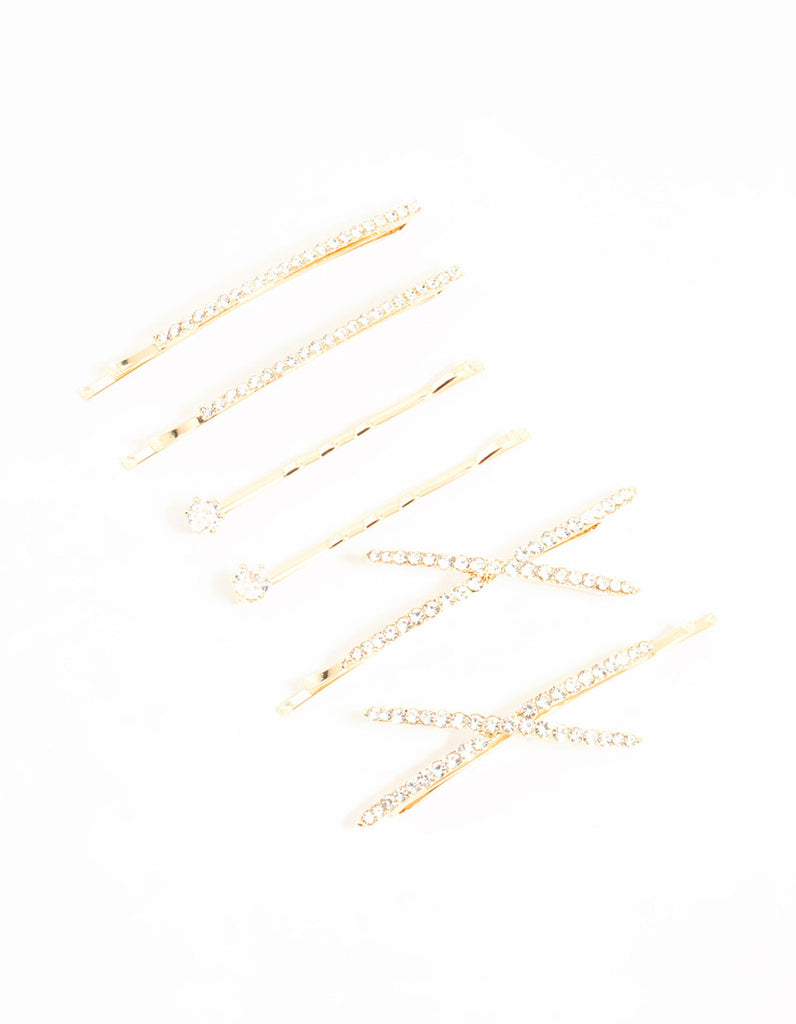 Gold Pave & Single Diamante Slides 6-Pack - Lovisa
