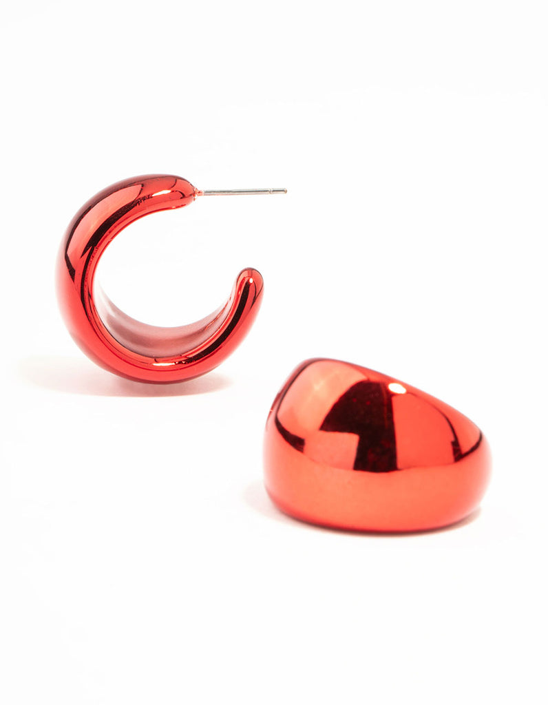 Red Coated Metal Wide Metallic Hoop Earrings - Lovisa