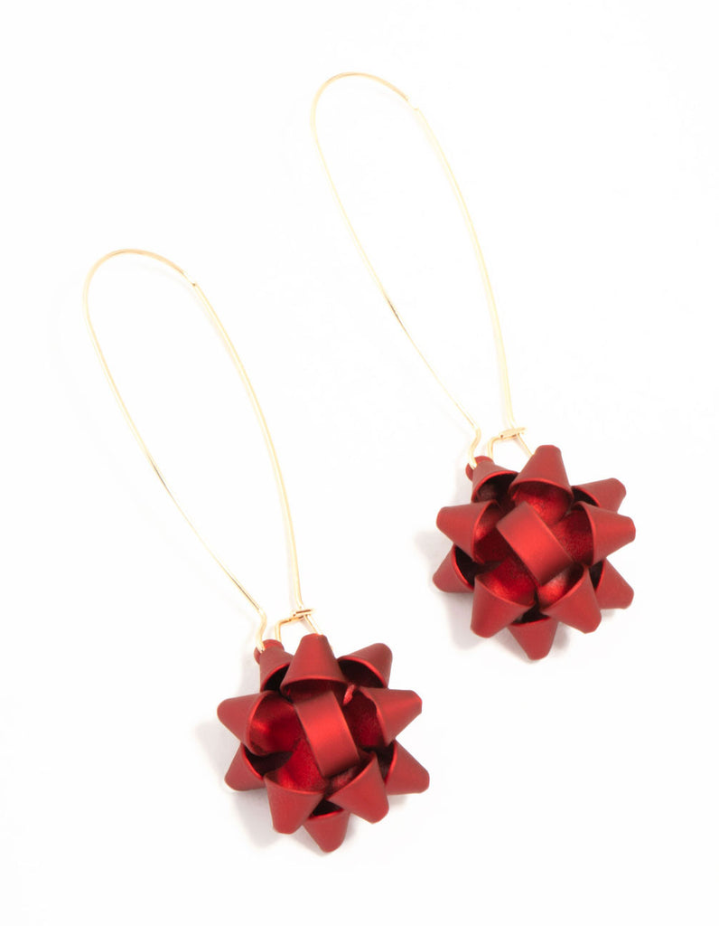 Red Present Bow Gold Hook Earrings - Lovisa
