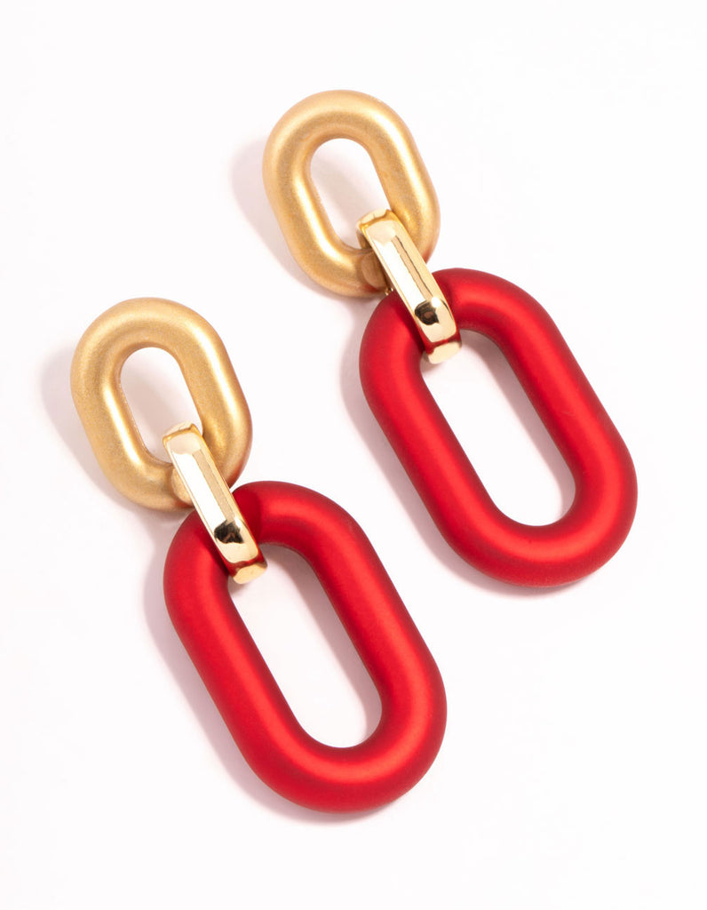 Red Coated Metal Pearlised Link Drop Earrings - Lovisa