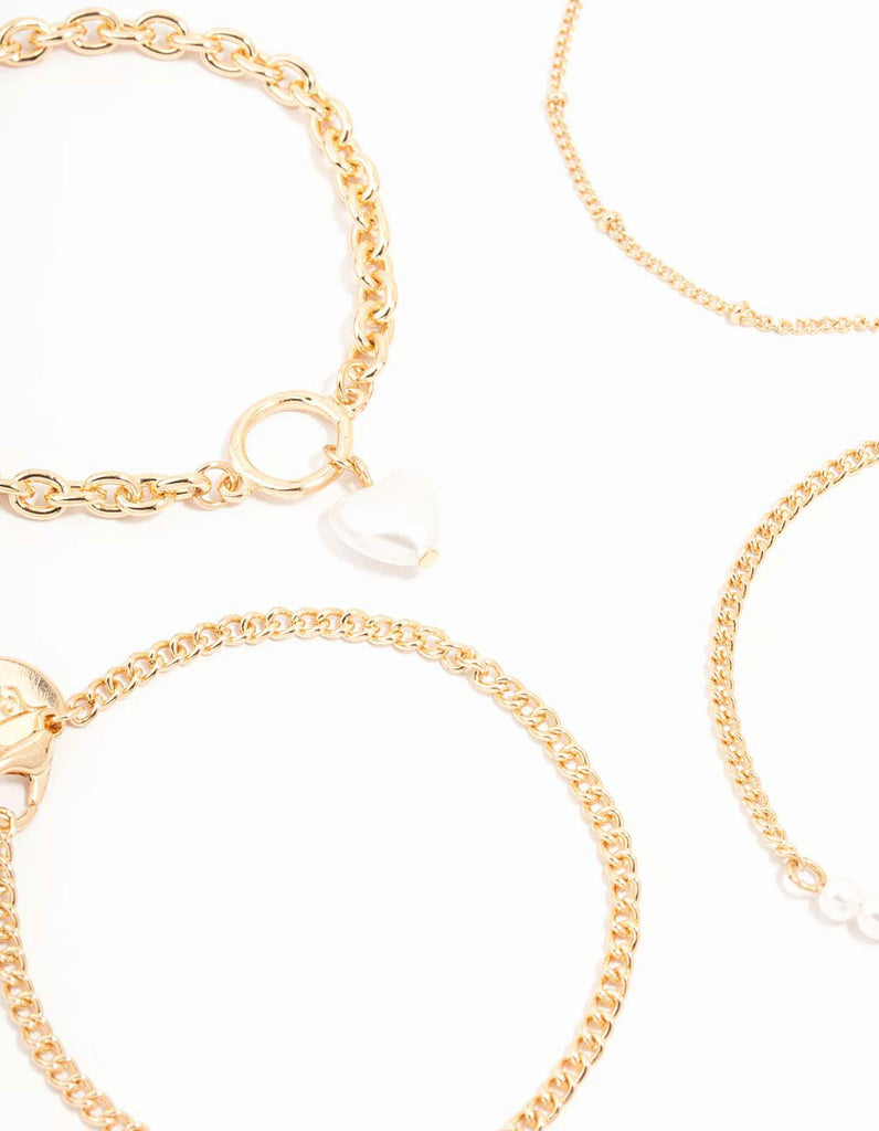 Gold Pearl & Chain Toggle Bracelets 4-Pack - Lovisa