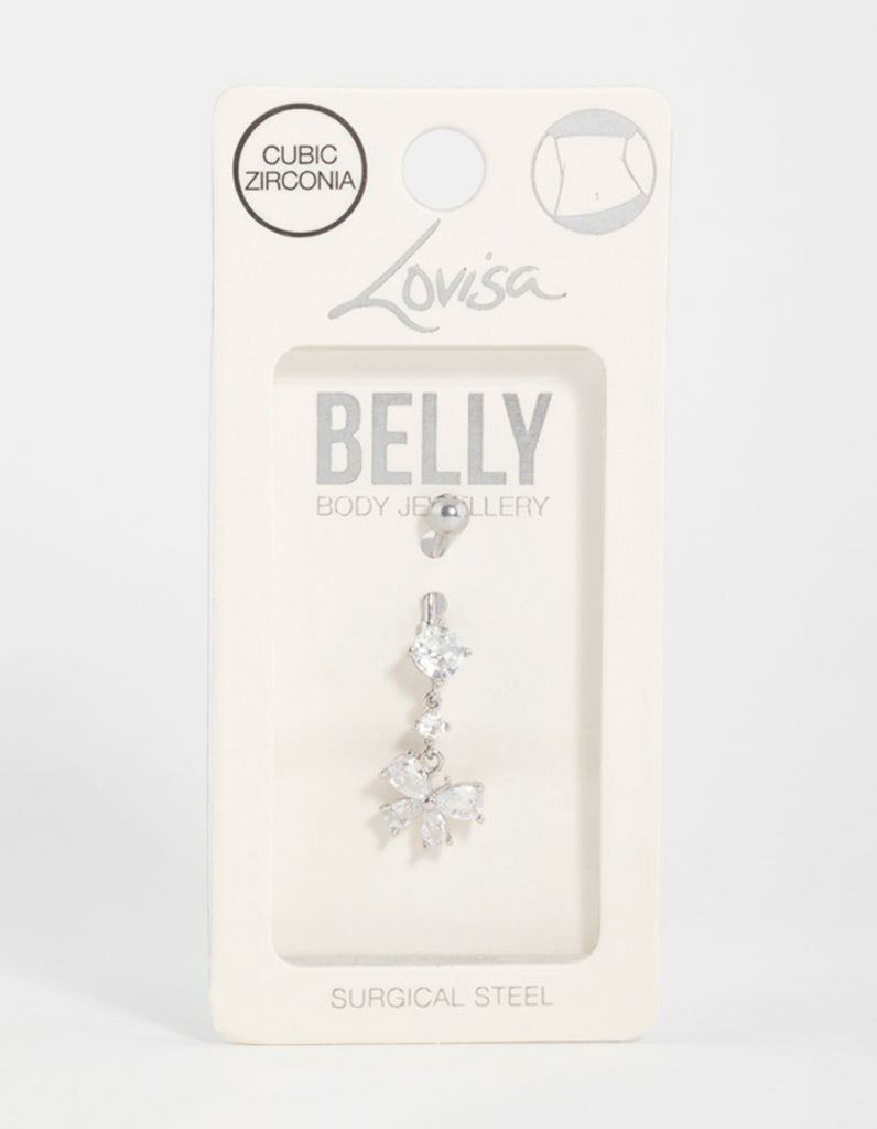 Surgical Steel Pear Cubic Zirconia Butterfly Belly Bar - Lovisa
