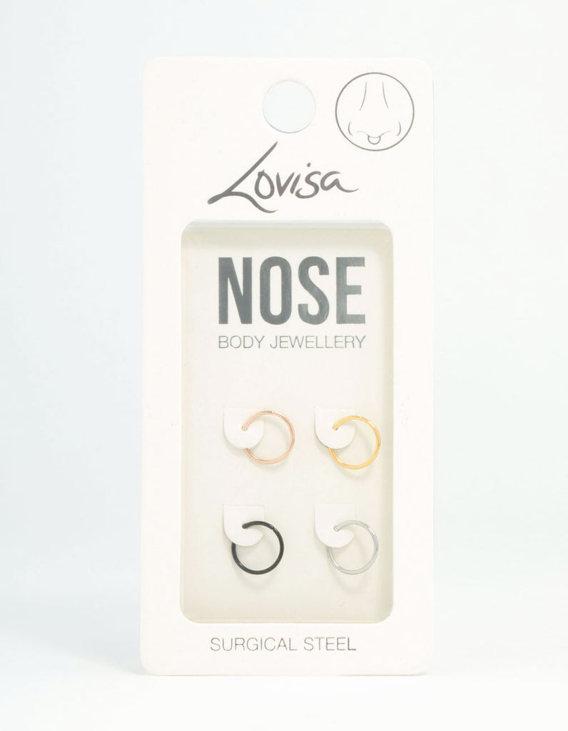 Plain Surgical Steel Nose Rings 4-Pack - Lovisa