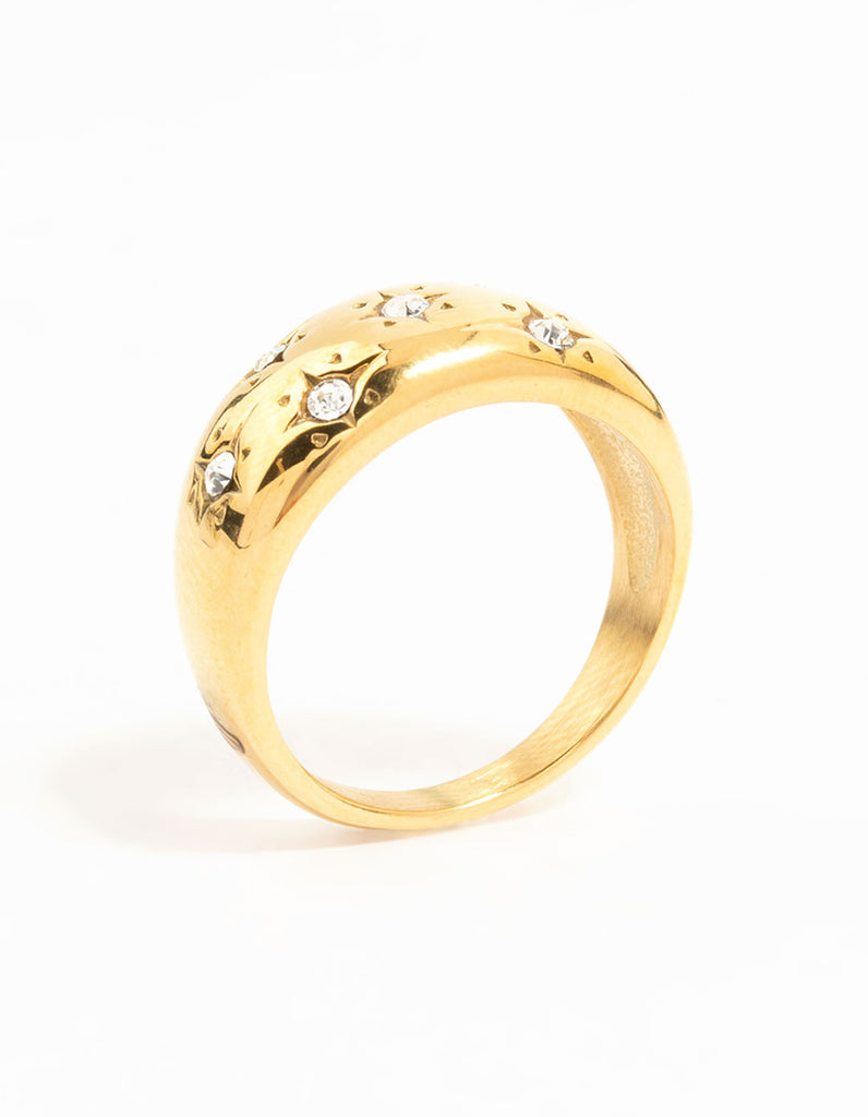 Waterproof Gold Plated Stainless Steel Diamante Scatter Band Ring - Lovisa
