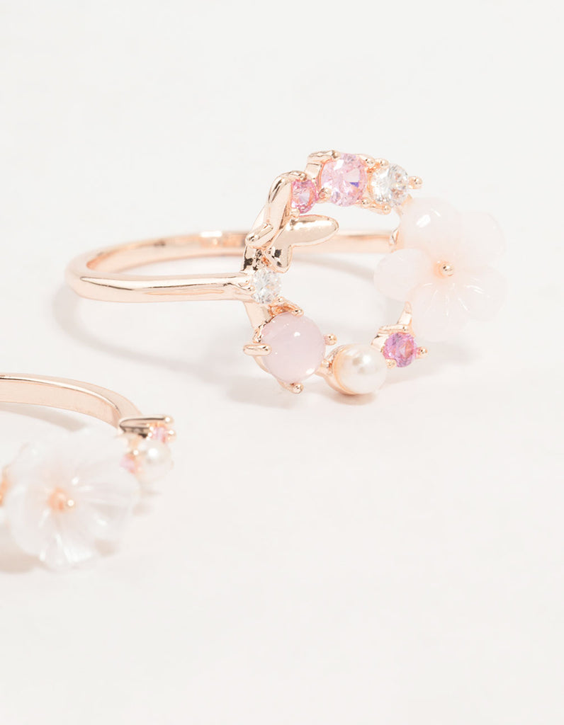 Rose Gold Flower & Circle Cubic Zirconia Rings 2-Pack - Lovisa