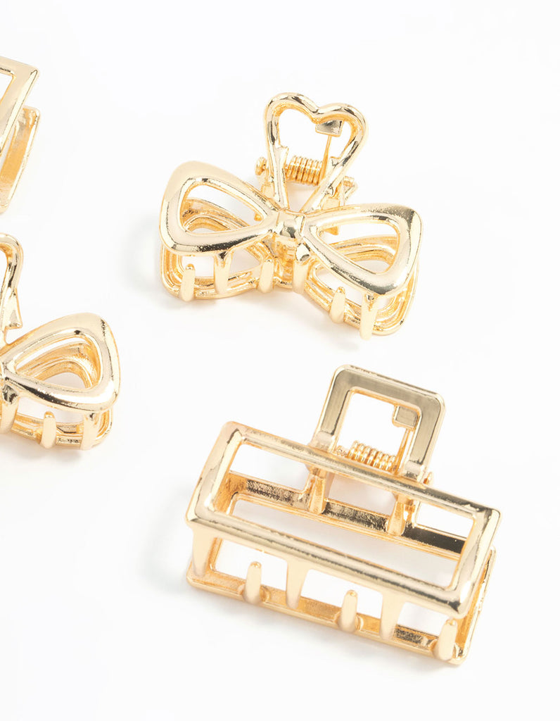 Gold Open Rectangle & Bow Claw Clips 6-Pack - Lovisa
