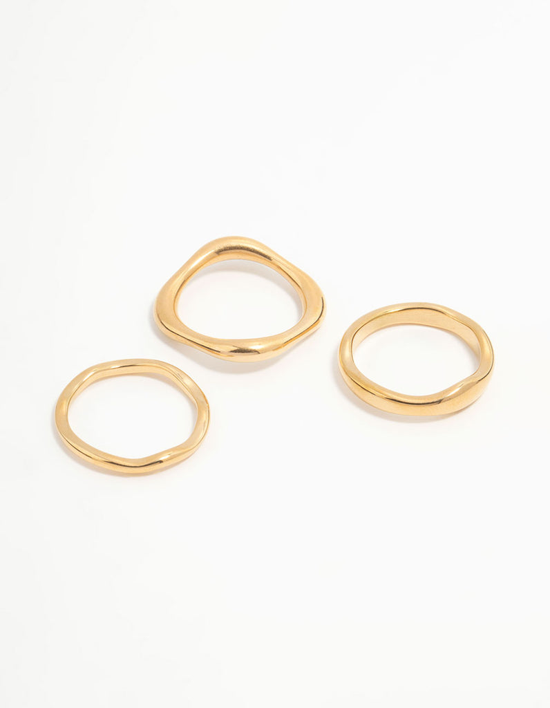Waterproof Gold Plated Stainless Steel Organic Rings 3-Pack - Lovisa