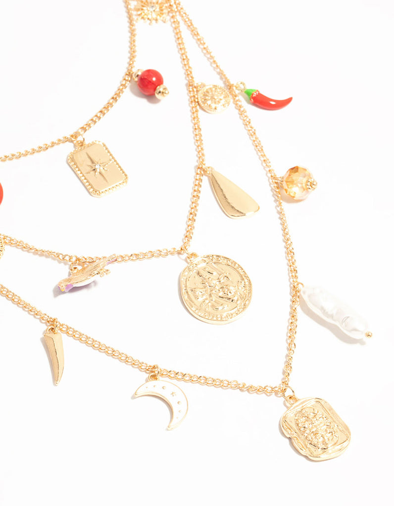 Gold Chilli & Disc Charm Necklace - Lovisa