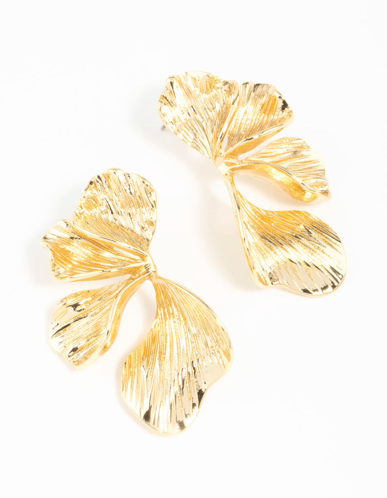 Gold Plated Organic Petal Stud Earrings - Lovisa