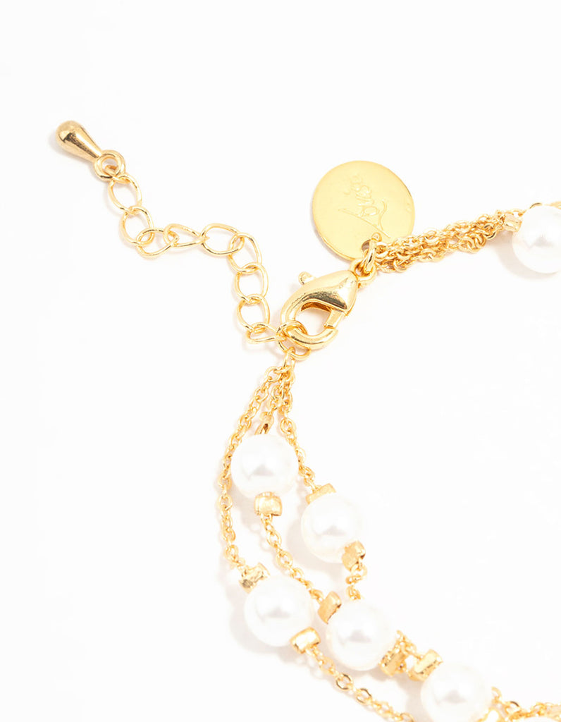 Gold Plated Pearl Layered Bracelet Lovisa
