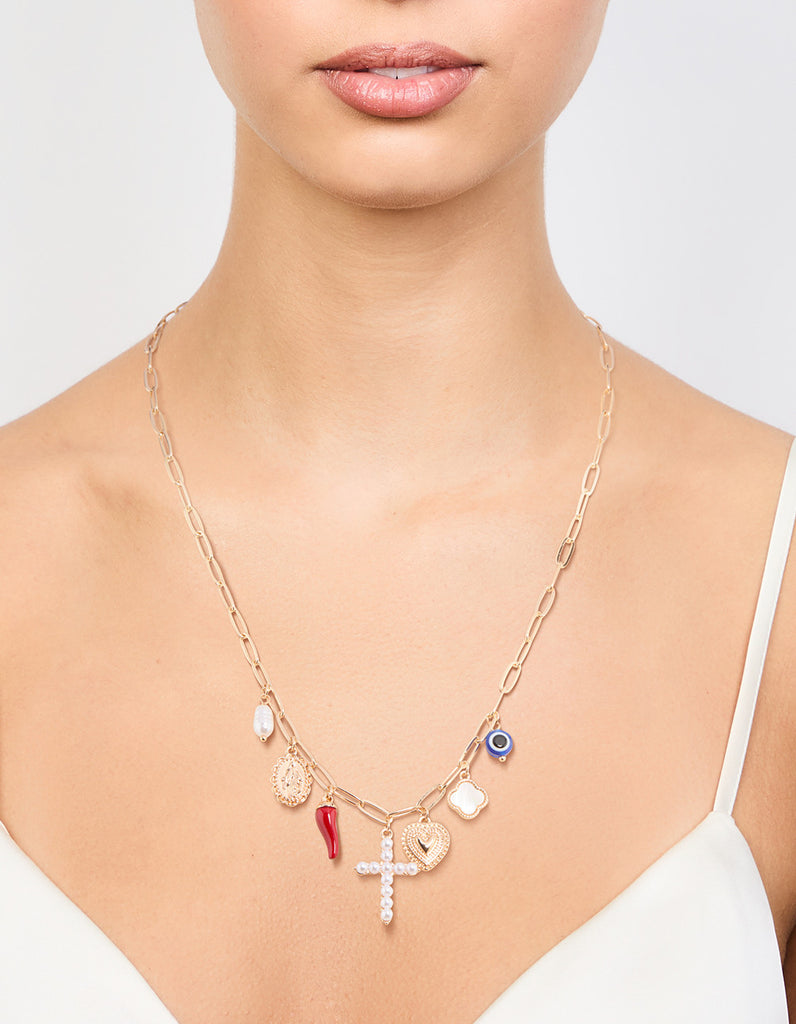 Gold Cross & Chili Charm Necklace - Lovisa