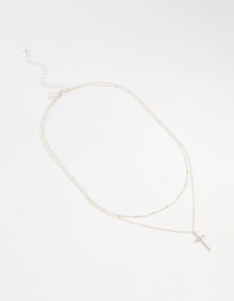 Silver Ball Chain Cross Layered Necklace - Lovisa