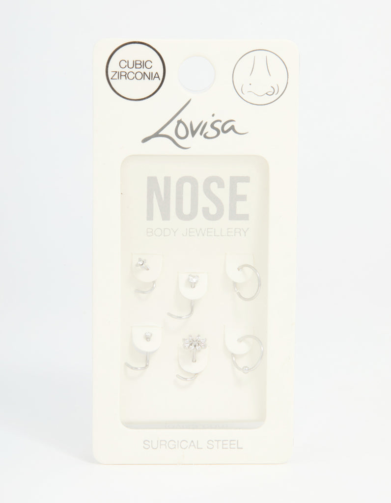 Surgical Steel Cubic Zirconia Flower Nose Piercing Pack - Lovisa