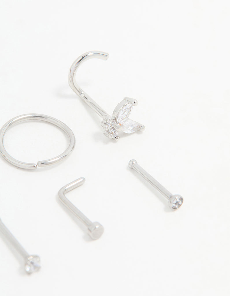 Surgical Steel Cubic Zirconia Butterfly Nose Piercings 6-Pack - Lovisa