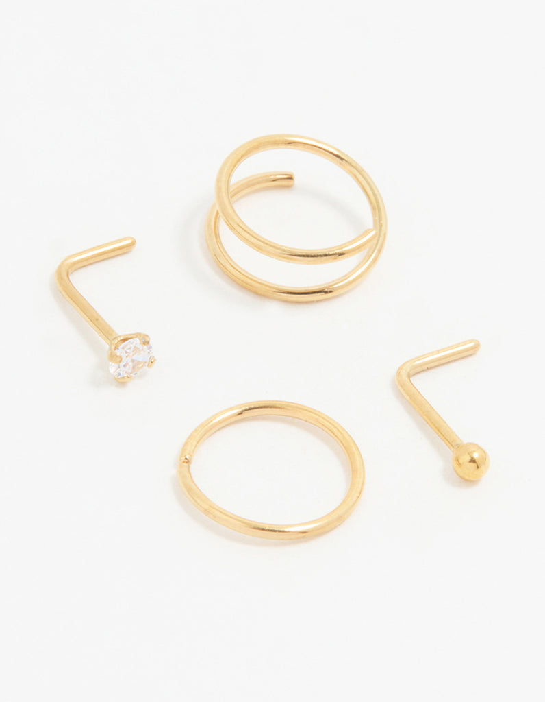 Gold Plated Surgical Steel Mixed Nose Piercing 4-Pack - Lovisa