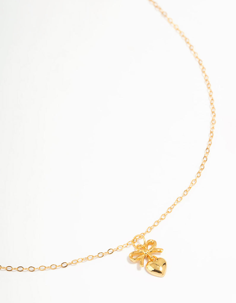 Gold Plated Sterling Silver Bow & Heart Necklace - Lovisa